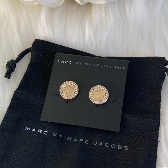 Marc By Marc Jacobs | Jewelry | Nwt Mbmj Logo Disc Rhinestone Bling Stud Earrings | Poshmark